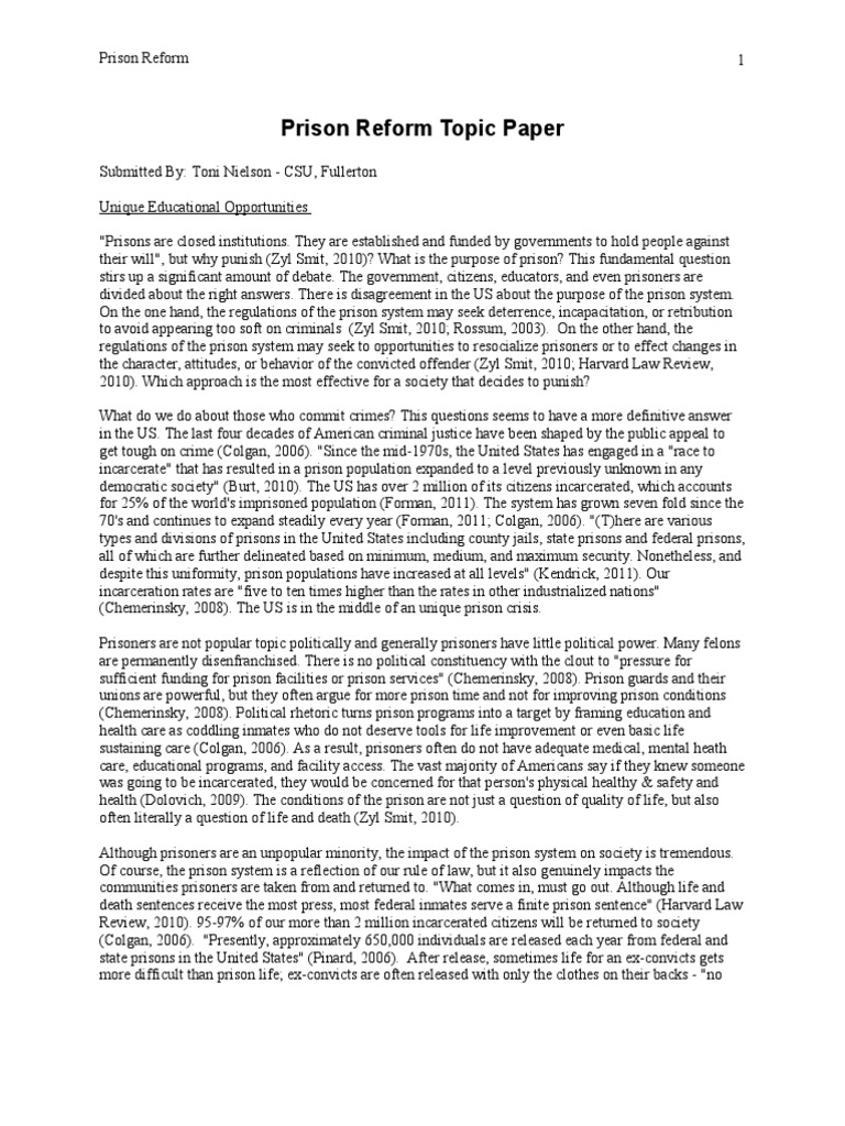 2011-2012 Prison Reform Topic Paper | PDF | Recidivism | Prison