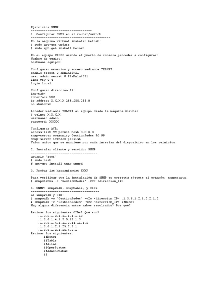 Ejercicios SNMP | PDF | Dirección IP | Protocolos de internet