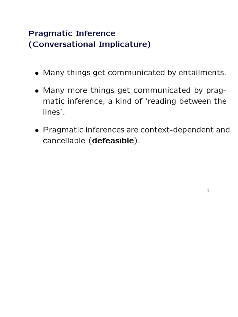 Pragmatic Inference, Conversational Implicature | PDF | Cognitive ...