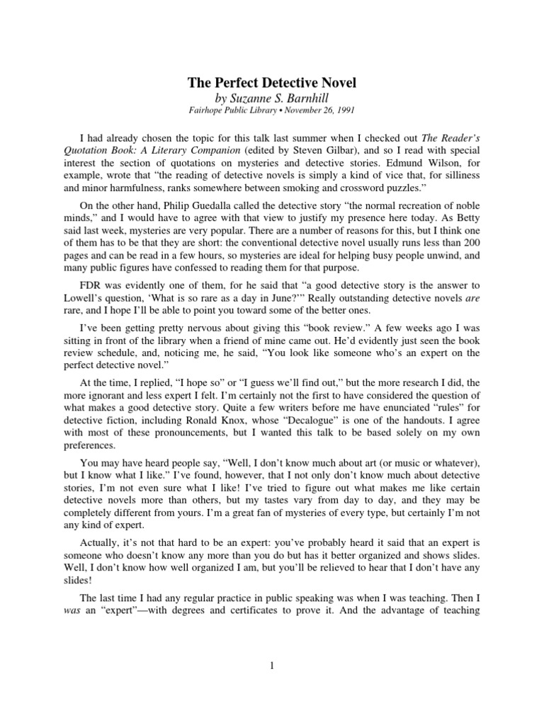 The Perfect Detective Novel: by Suzanne S. Barnhill | PDF | Detective ...