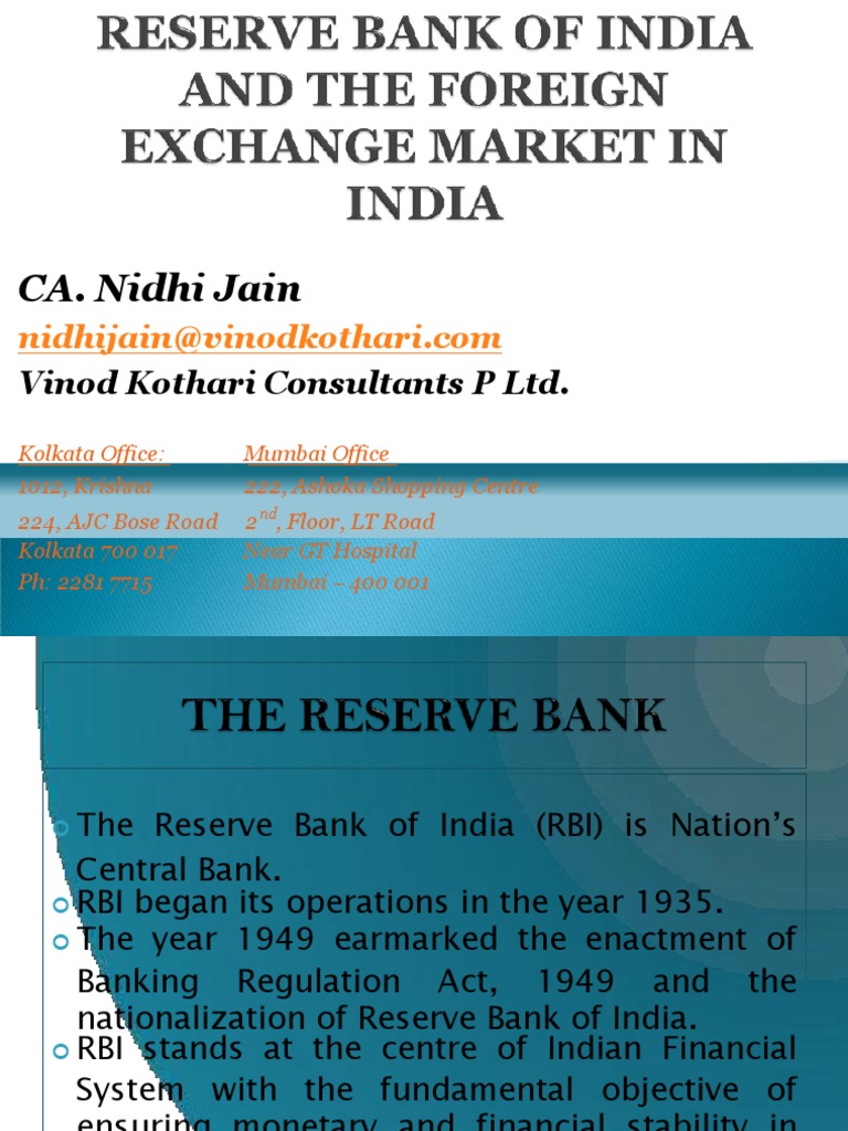 Organisational Structure and Role of RBI in Foreign Exchange Markets ...