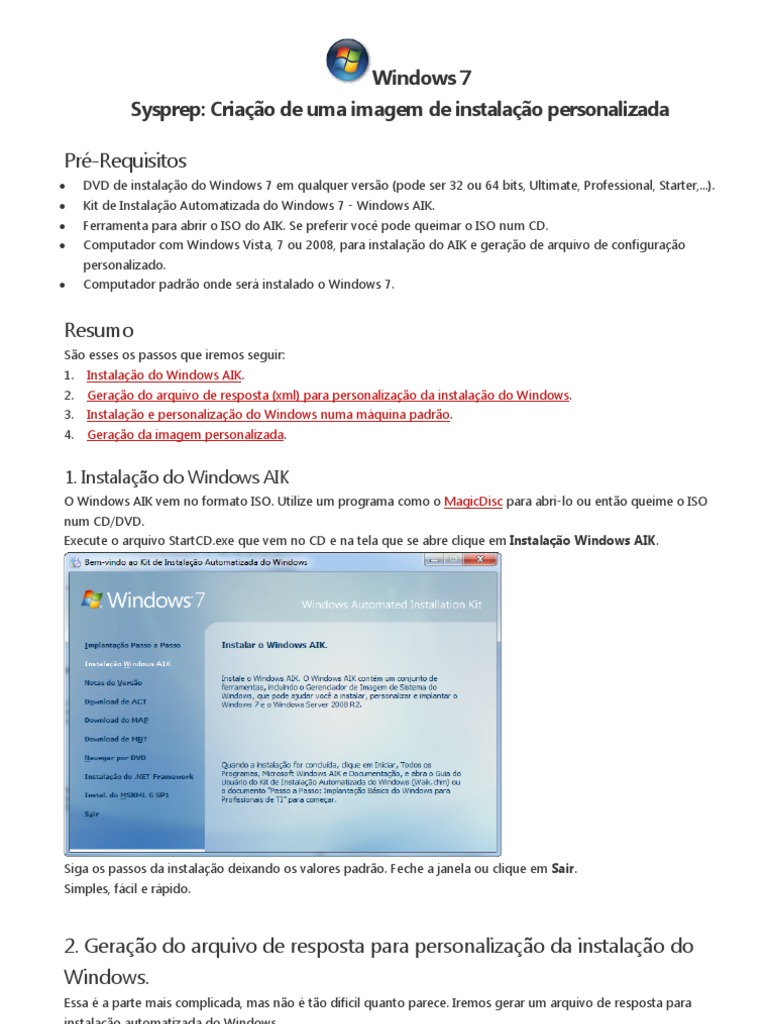 Windows 7 - Preparando Instalação Com o Sysprep | PDF | Inicialização ...