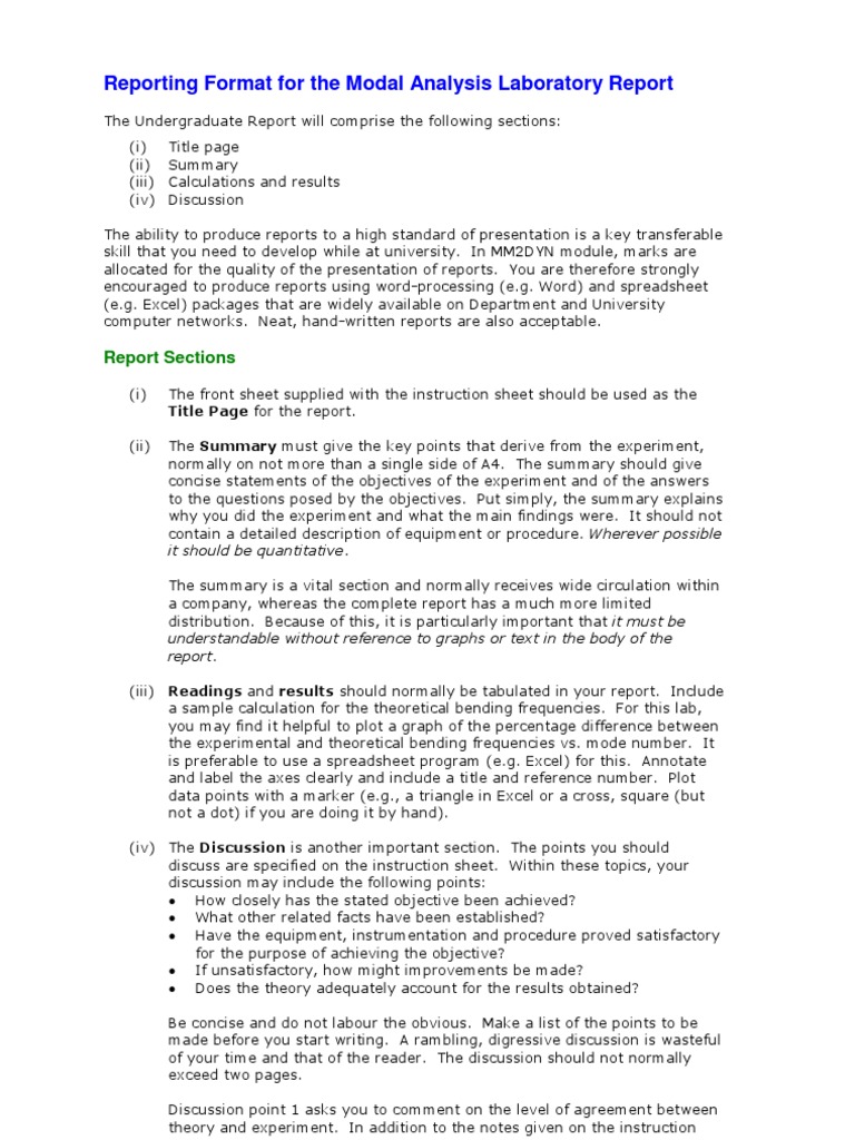 Reporting Format For Undergraduate Reports PDF | PDF | Experiment ...
