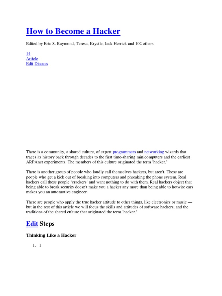 How To Become A Hacker PDF | PDF | Hacker Culture | Security Hacker