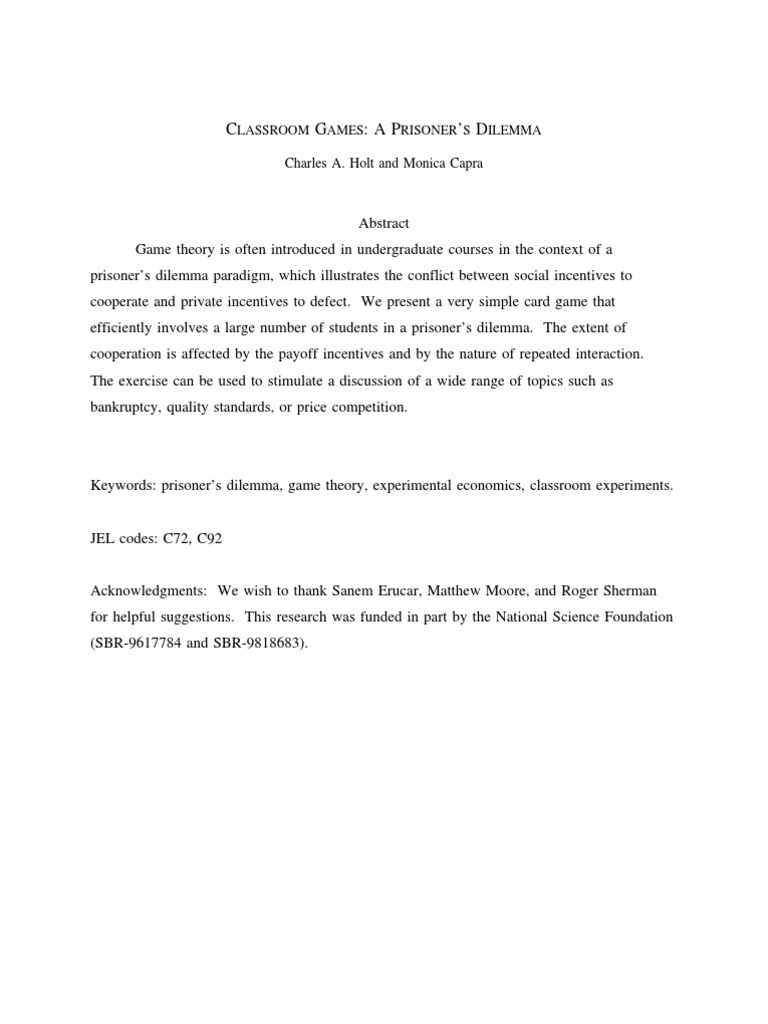 Classroom Prisoner's Dilemma Game | PDF | Public Good | Oligopoly