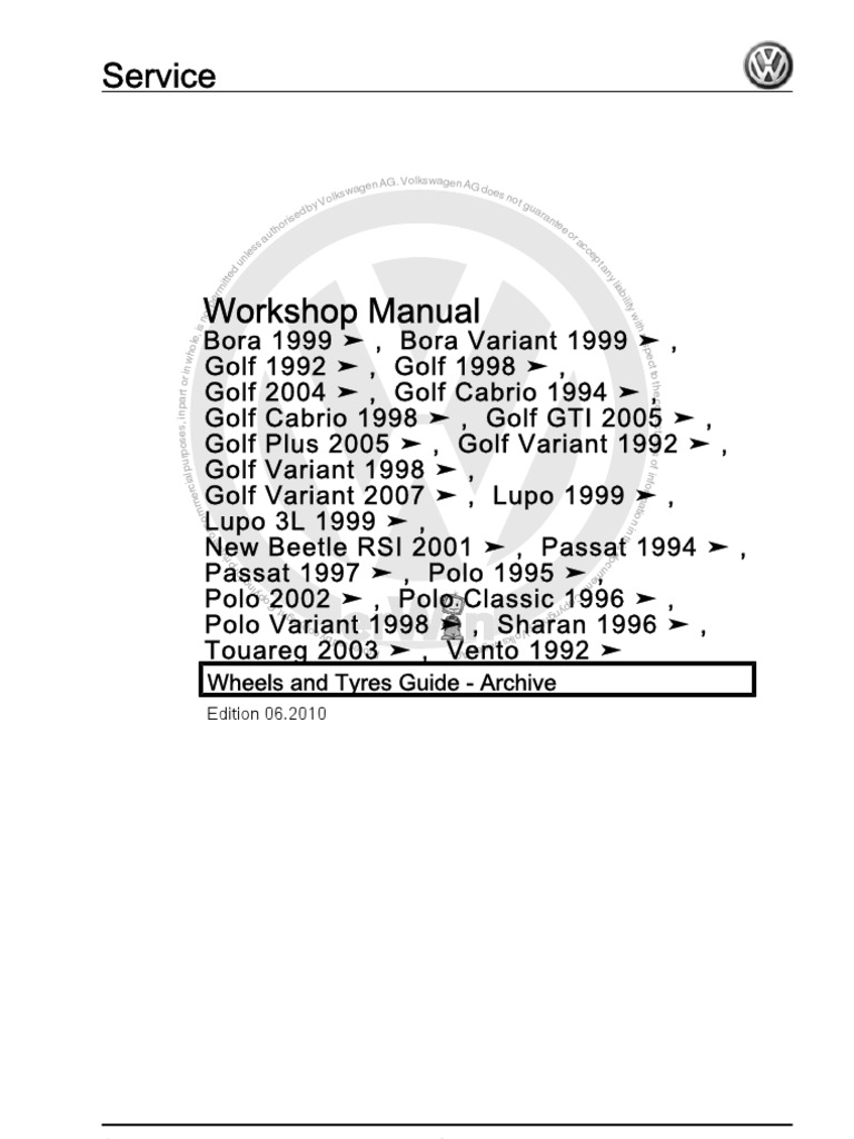 VW Wheels and Tyres Guide - Archive | PDF | Motor Vehicle Manufacturers ...