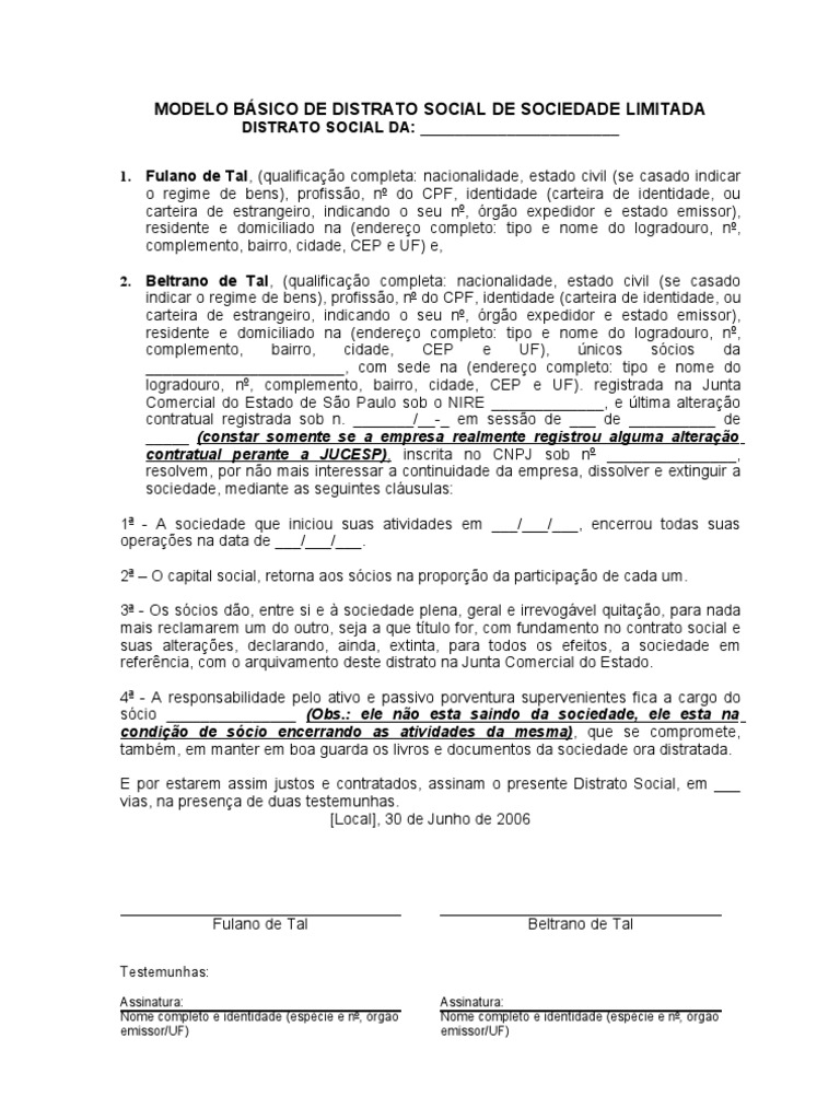 Modelo Distrato Social | PDF | Finanças e Administração de Capital ...