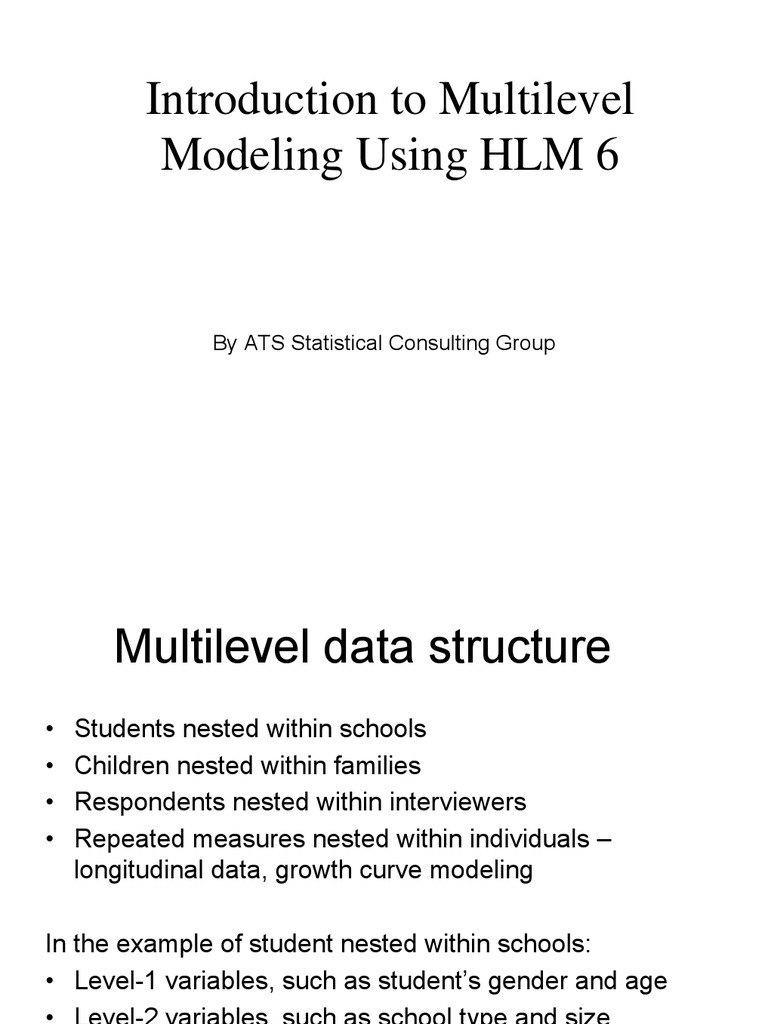 HLM 6: Multilevel Modeling Guide | PDF | Multilevel Model | Ordinary ...