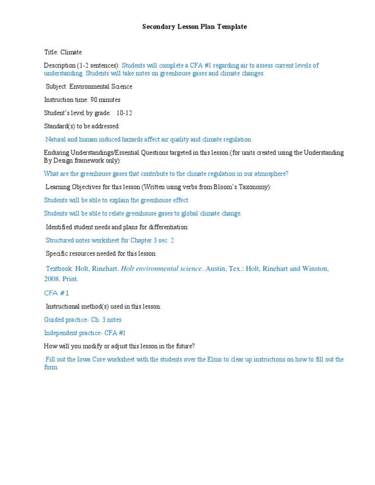 Secondary Lesson Plan Template | PDF