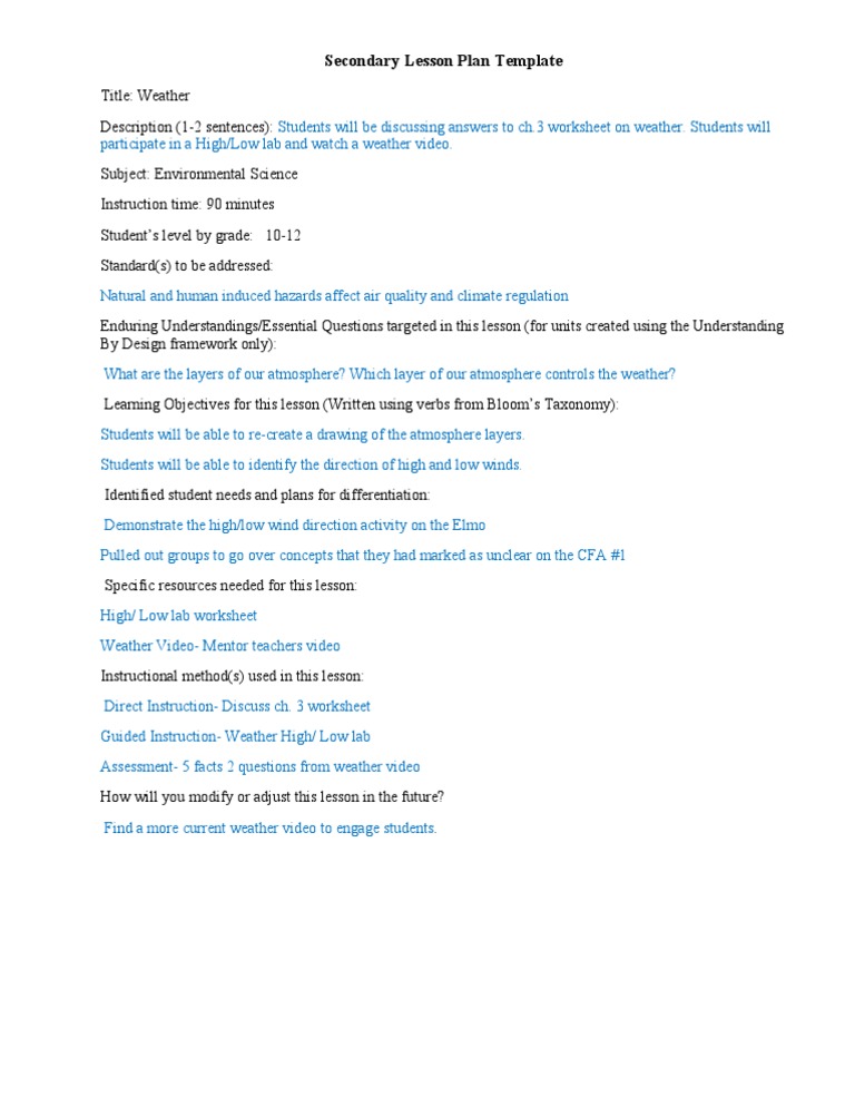 Secondary Lesson Plan Template | PDF