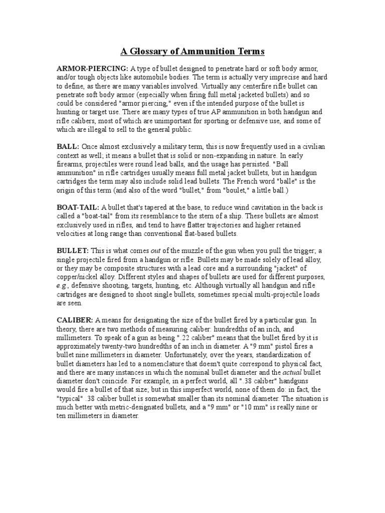 A Glossary of Ammunition Terms | PDF | Bullet | Cartridge (Firearms)