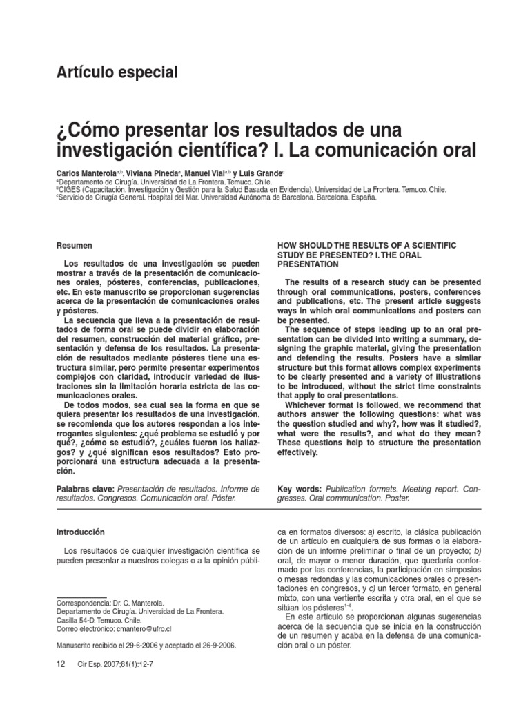 ¿Cómo Presentar Los Resultados de Una Investigación Científica I. La ...
