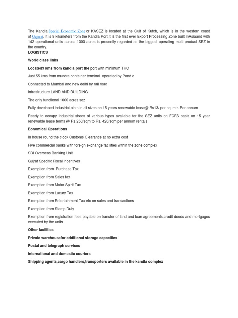 Kandla Sez | Download Free PDF | Exports | Taxes