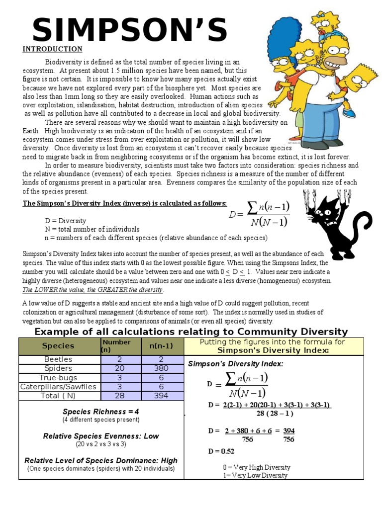 Simpson's Diversity Index Lab Guide | PDF | Biodiversity | Conservation ...