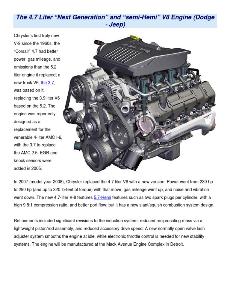 Dodge Jeep 4.7L V8 | Internal Combustion Engine | V8 Engine