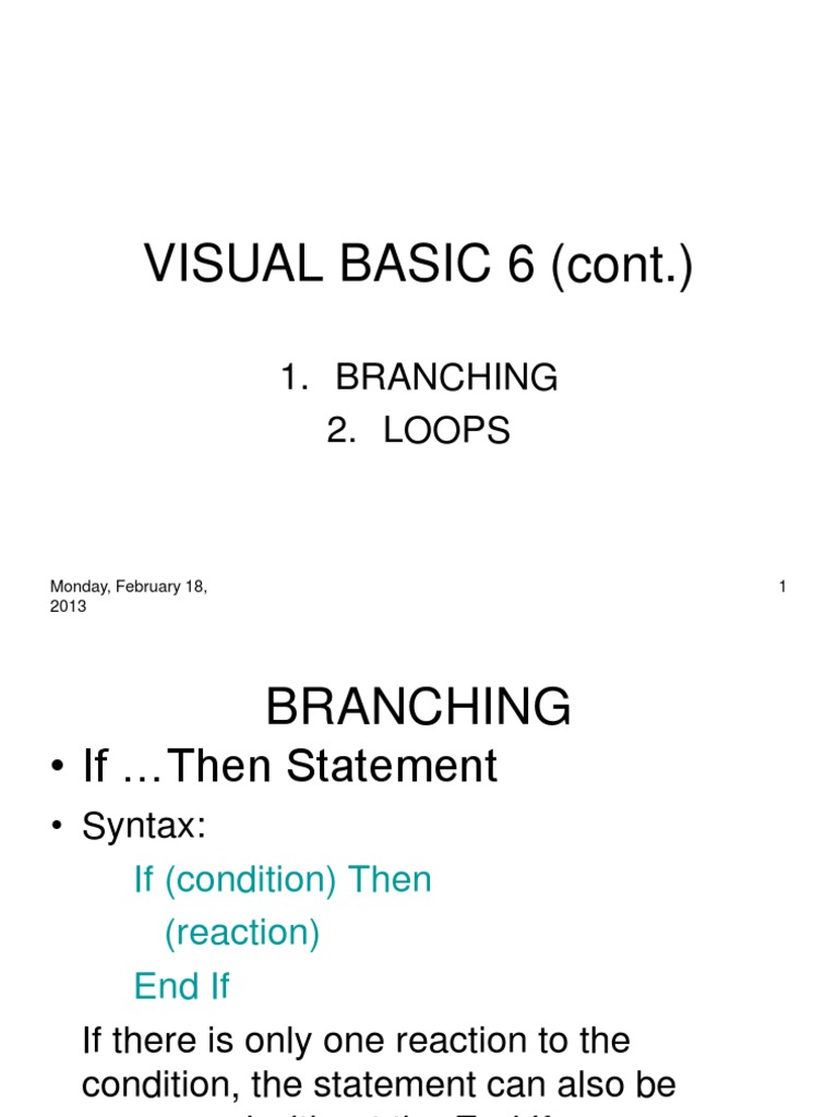 VB6 (Branching, Loops) | PDF | Control Flow | Software