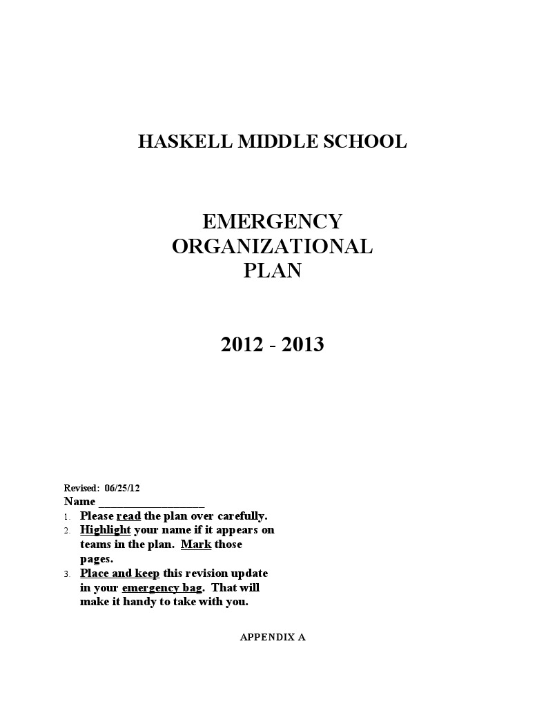 Emergency Organizational Plan: Haskell Middle School | PDF | Classroom ...