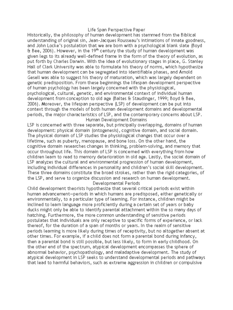 Life Span Perspective Paper | Developmental Psychology | Nature Versus ...