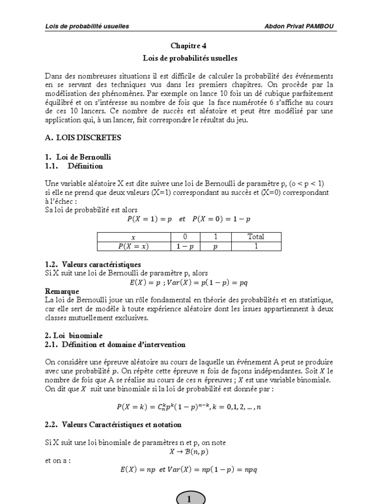 Chapitre2 - Lois de Proba Usuelles | PDF | Loi de probabilité | Loi normale