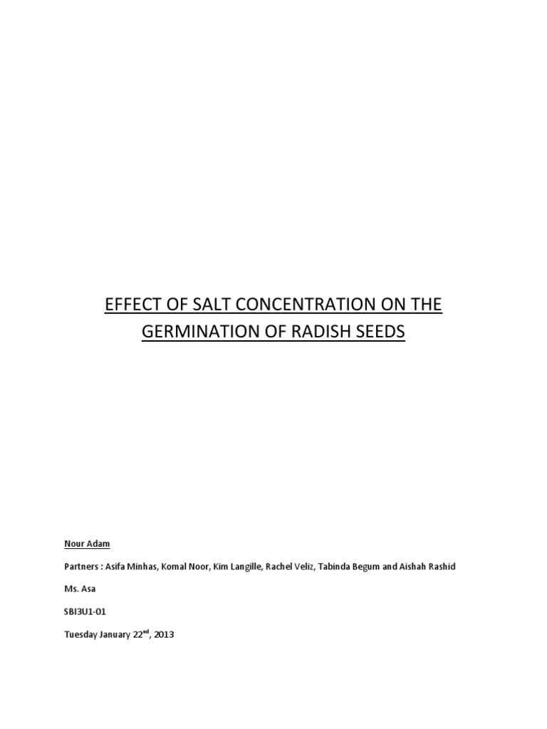 Effects of Salt Concentration On The Germination of Radish Seeds | PDF ...