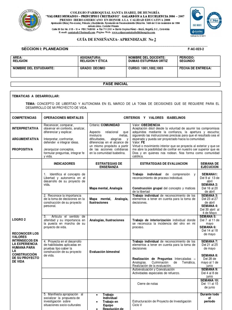Guia 2 Religion Decimo | PDF | Toma de decisiones | Libertad
