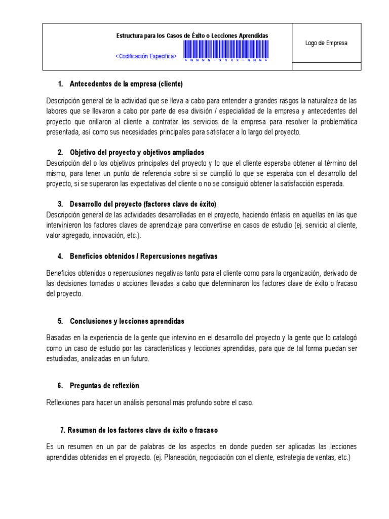 Formato Lecciones Aprendidas | PDF | Cliente | Planificación