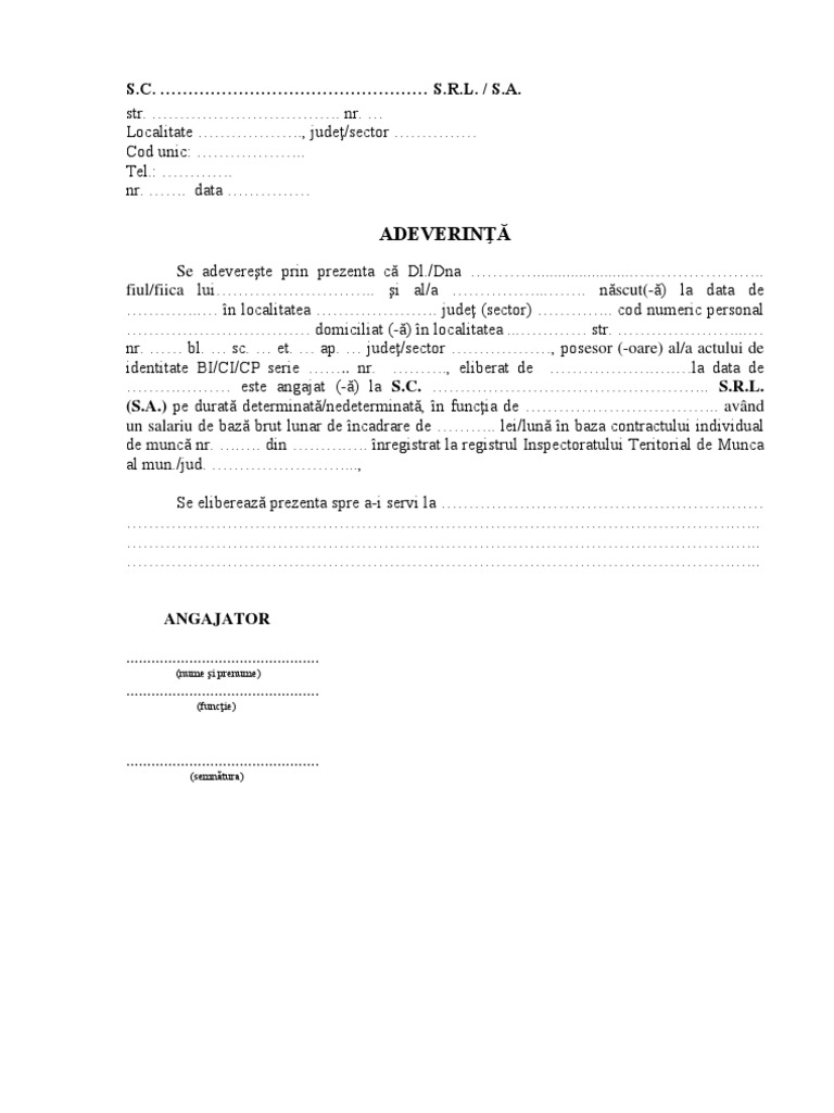 Adeverinta Salariat | PDF