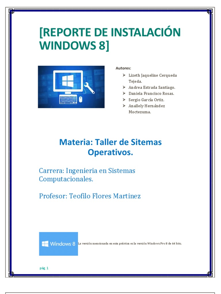 Reporte de Instalacion Windows 8 | PDF | Windows 8 | Microsoft Windows