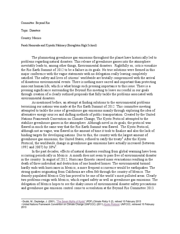 Position Paper MUN 2013 | PDF | Kyoto Protocol | United Nations ...