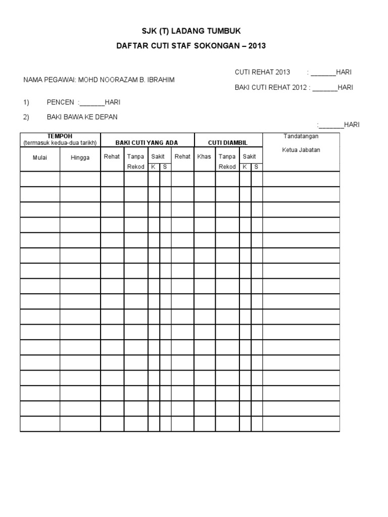 Penyata Cuti Tahunan Staf Sokongan | PDF