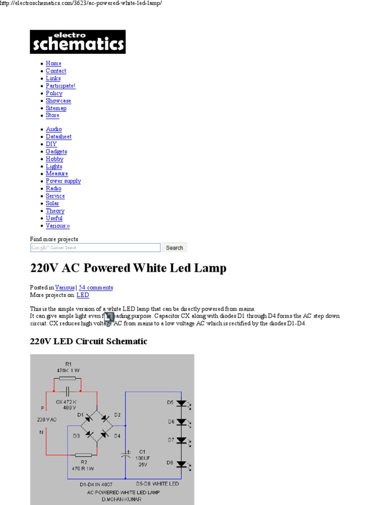 220V AC LED Lamp Circuit Guide | PDF | Power Inverter | Capacitor