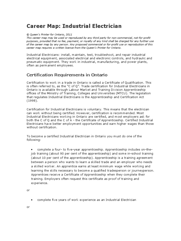 Career Map Industrial Electrician | PDF | Electrician | Apprenticeship
