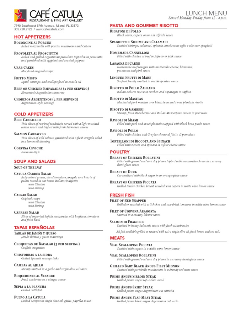 Café Catula Lunch Menu | PDF | Salad | Mediterranean Cuisine
