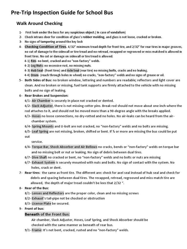 Pre-Trip Inspection for School Bus | Tire | Steering