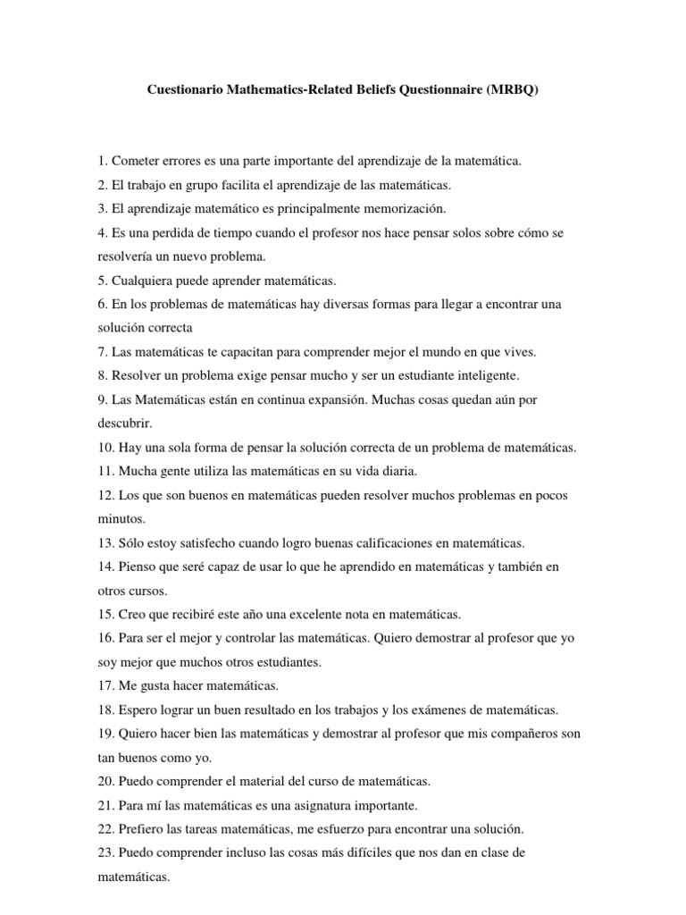 Cuestionario Mathematics | PDF | Maestros | Enseñanza de matemática