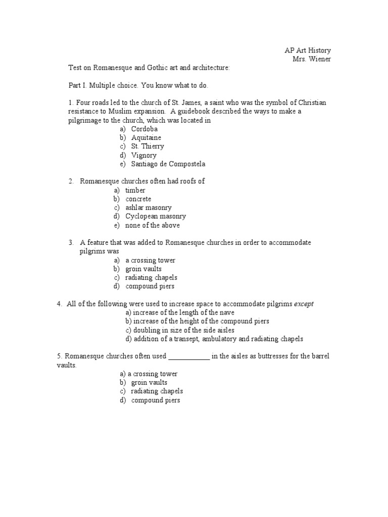 Romanesque and Gothic Art Test | PDF | Gothic Architecture | Vault ...