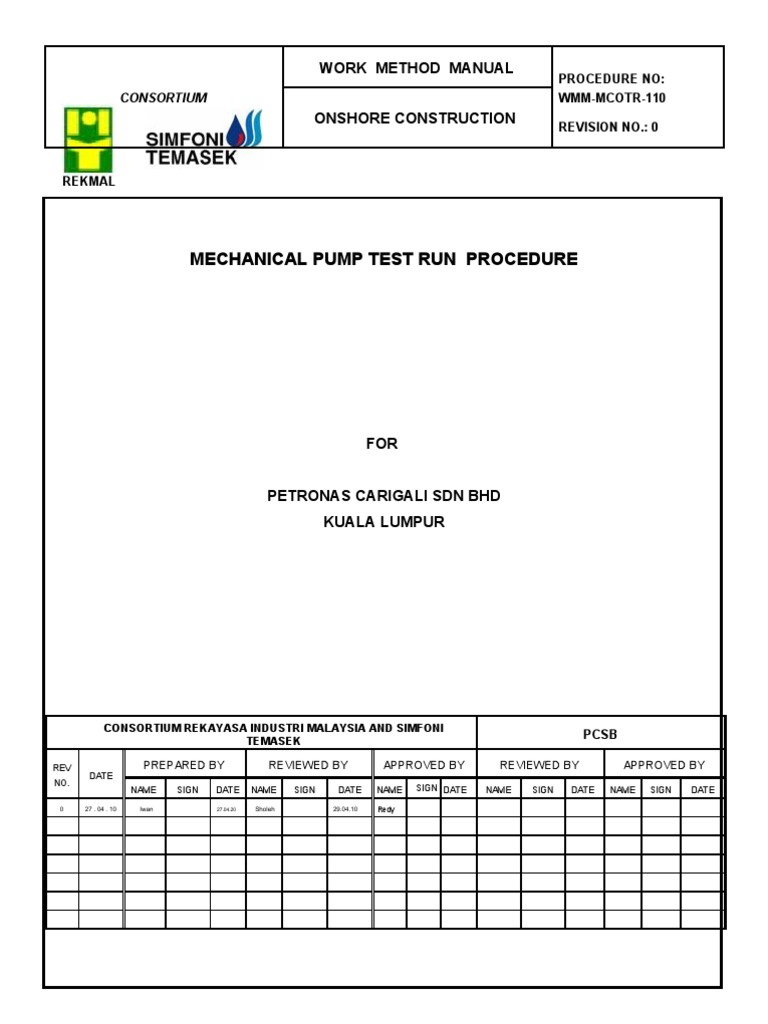 Mechanical Pump Test Run Procedure Manual Mechanical Pump Test Run Rev ...
