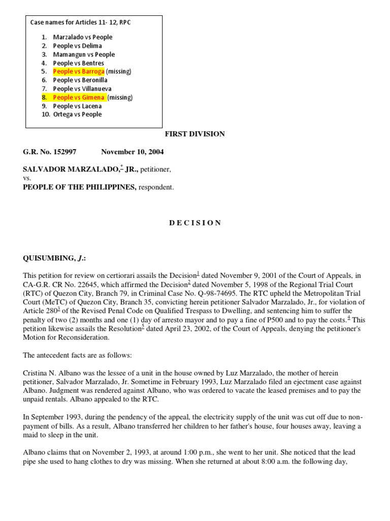 Marzalado Vs People (Article 11-12, RPC) | PDF | Witness | Crime & Violence