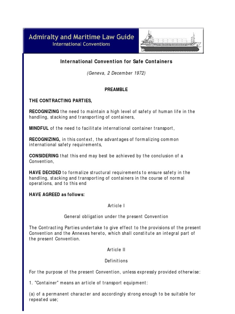 Safe Container Convention 1972 | PDF | Ratification | Structural Load