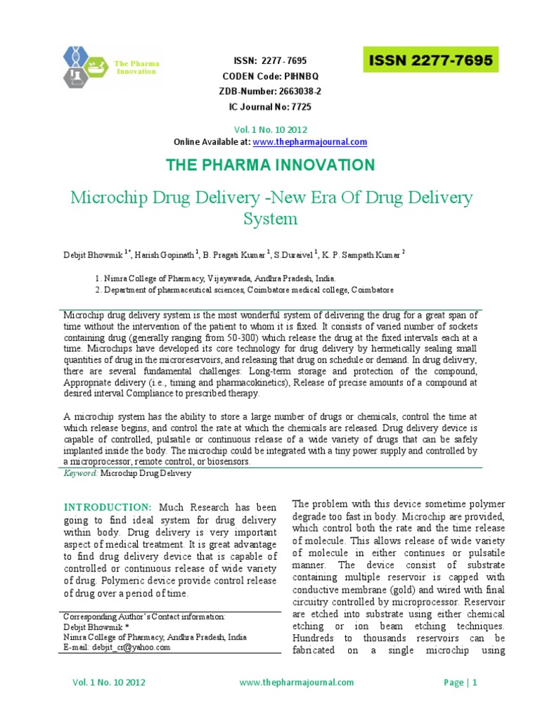 Microchip Drug Delivery - New Era of Drug Delivery System | PDF ...