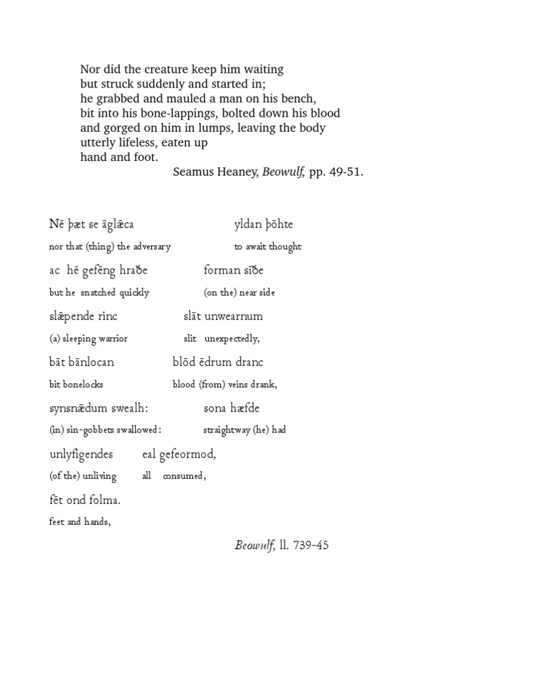Old English Beowulf Excerpt | PDF