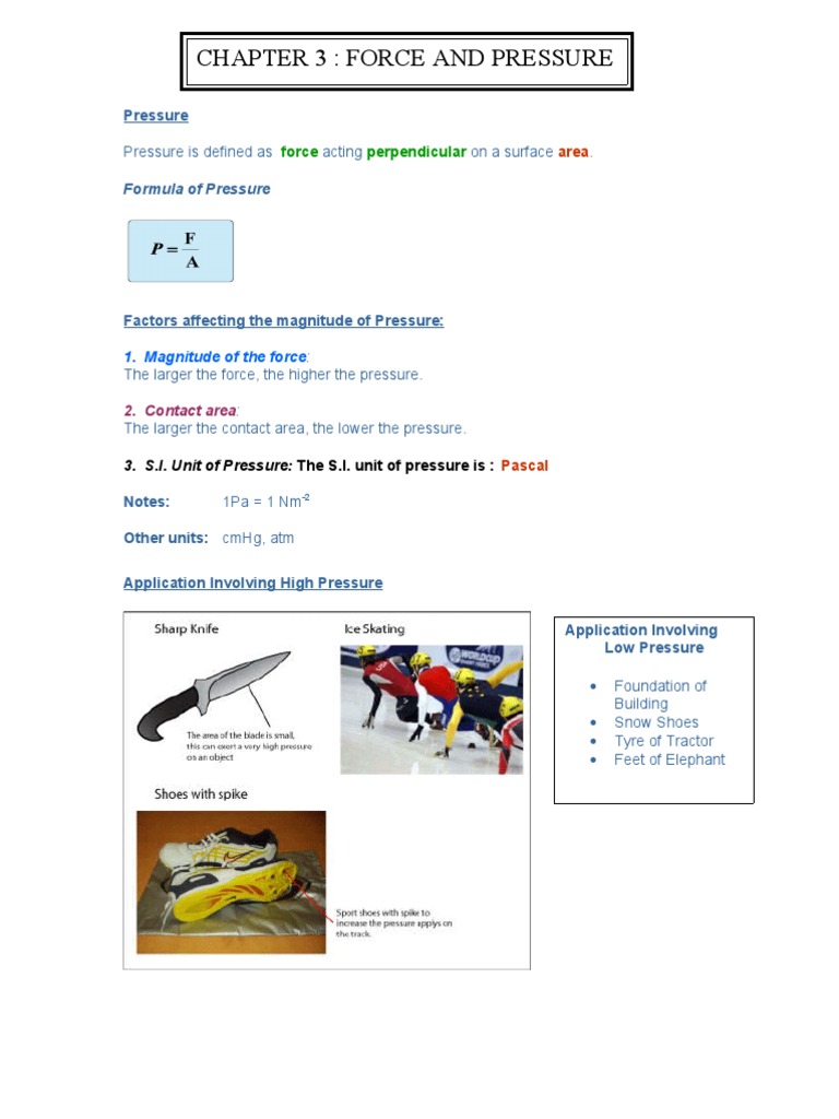 Chapter 3: Force & Pressure (Form 4) | PDF | Pressure | Brake