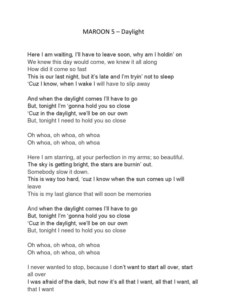 MAROON 5 - Daylight | PDF | Poetry