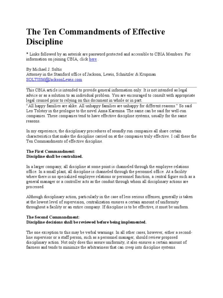 The Ten Commandments of Effective Employee Discipline: Guidelines for ...