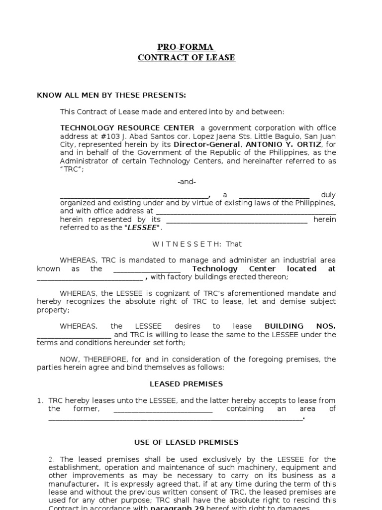 Pro-Forma Lease Contract | Lease | Renting