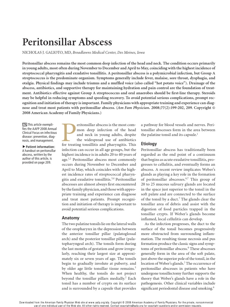 Peritonsillar Abscess | PDF