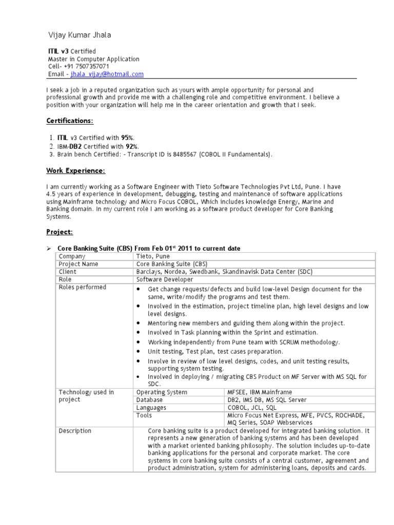 Mainframe Resume | Ibm Db2 | Databases