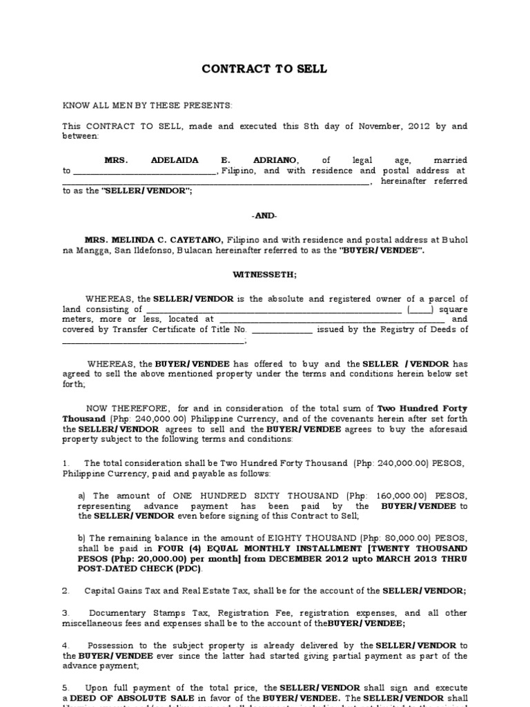 Contract To Sell | PDF | Sales | Taxes