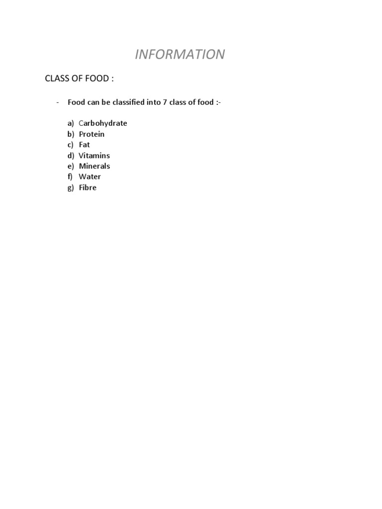 Information: Class of Food | PDF