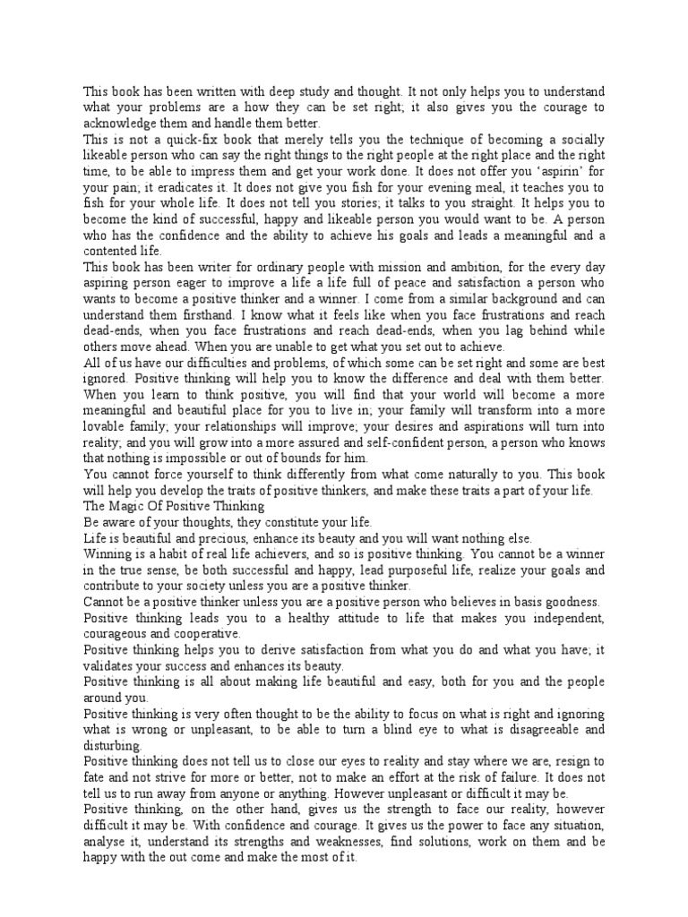 Be Positive Think Positive | PDF | Goal | Mind